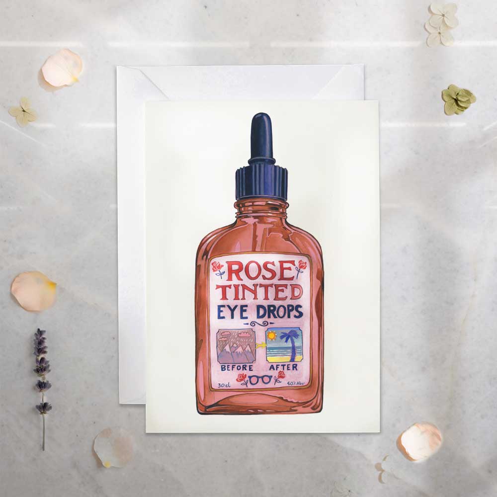 Rose tinted eye drops- Greetings Card – Trade - The DM Collection