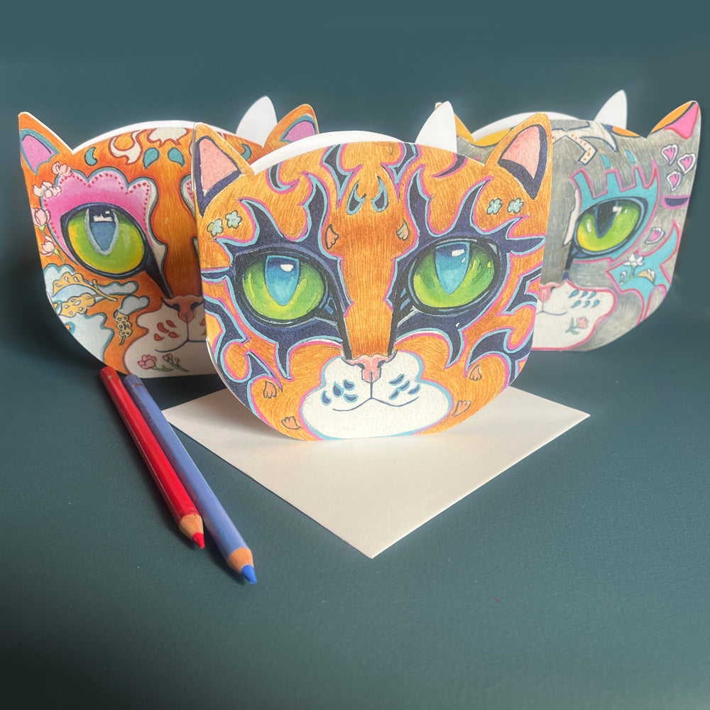 Stripped Grey Cat Face - Die Cut Card – Trade - The DM Collection